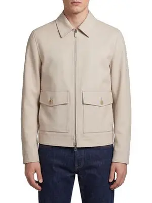 Zegna Short Shirt Jacket In Pure Linen With Zip Closure And Patch Pockets - Black