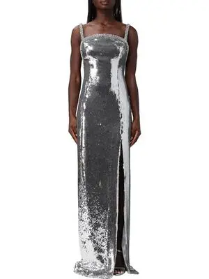 Rebecca Vallance Olympia Sequin Maxi Dress With Jeweled Straps - Silver