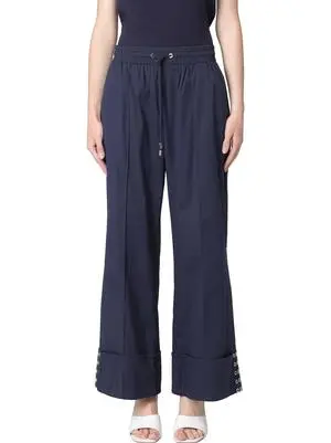 Liu Jo Cotton Wide Leg Trousers With Drawstring - Blue