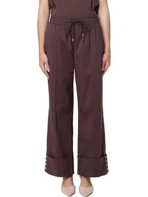Liu Jo Cotton Wide Leg Trousers With Drawstring - Mud