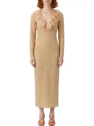 Alessandra Rich Lace Midi Dress With Ruffles - Nude
