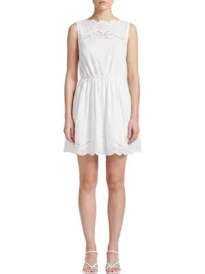 SELF-PORTRAIT Sleeveless Broderie Anglaise Mini Dress - White