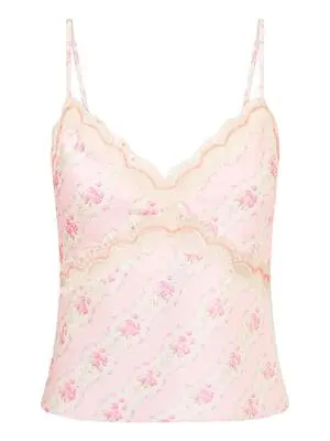 LoveShackFancy LoveShackFancy Floral Print Satin Top Pink