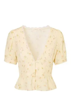LoveShackFancy Bondy Lace Crepe Top - Yellow