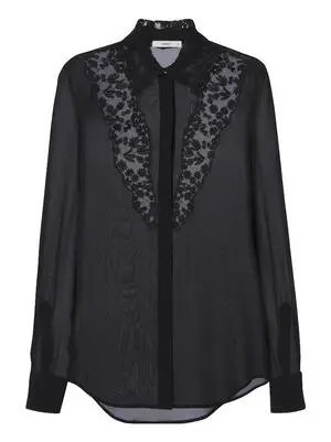 Fendi Lace-trimmed Silk Georgette Shirt - Black