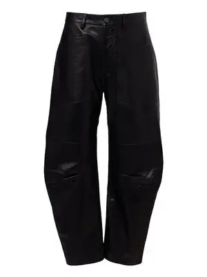 NILI LOTAN Leather Barrel-leg Pants - Black