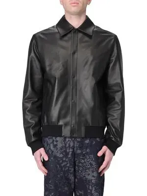 Fendi Leather Jacket With Embroidered Logo - Black