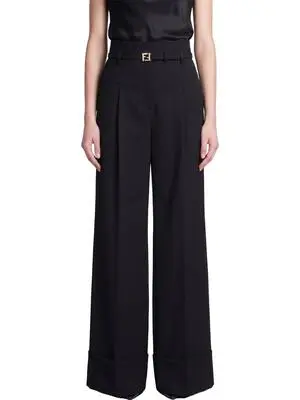 Fendi Virgin Wool Palazzo Trousers - Black