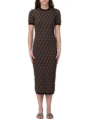 Fendi Ff Monogram Knit Sheath Midi Dress - Brown