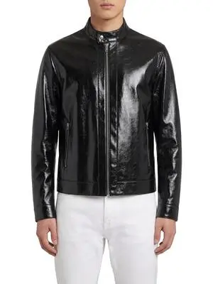 Fendi Leather Jacket With Stand Collar - Blue