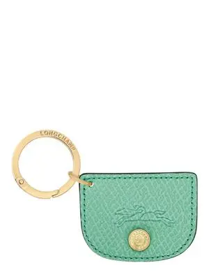 Longchamp Grained Leather Keyring With Embossed Logo - Mint