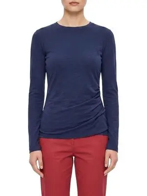 JIL SANDER Long-sleeve Cotton Top With Draping - Blue