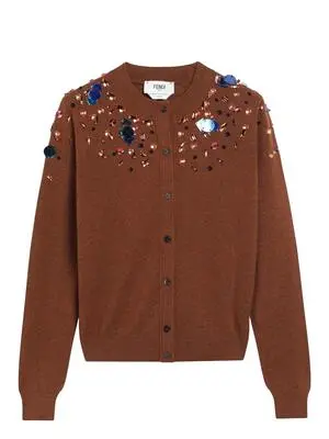 Fendi Embellished Crew Neck Cardigan - Red
