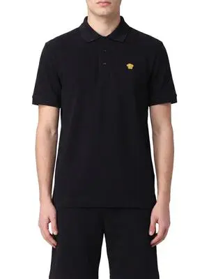 Versace Medusa Logo Cotton Polo Shirt With Ribbed Collar - Black