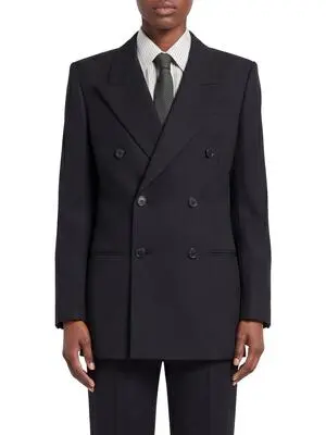 Saint Laurent Double Breasted Virgin Wool Blazer - Black