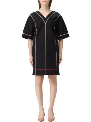 Fendi V-neck Dress With Contrast Stitching - Black