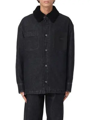 Fendi Denim Jacket With Shearling Collar - Black