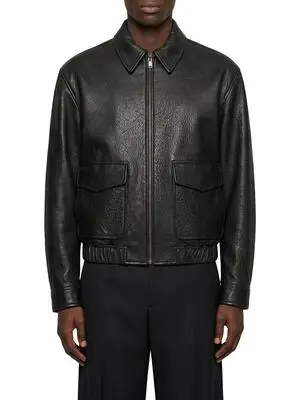 Saint Laurent Leather Bomber Jacket - Black