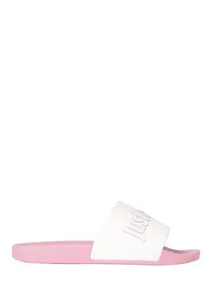 Just Cavalli Rubber Sliders With Printed Logo - Silver