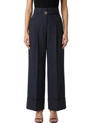 Fendi Pinstripe Wool Blend Palazzo Trousers - Blue