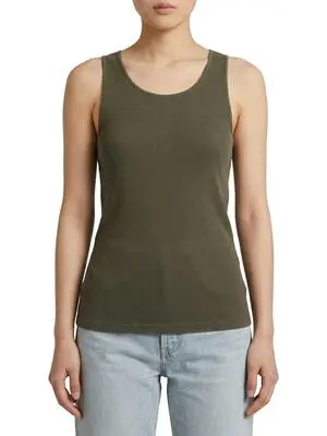 Saint Laurent Ribbed Cotton Tank Top - Green