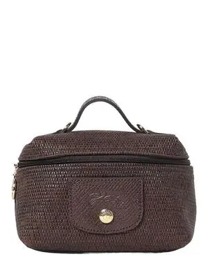 Longchamp Le Pliage Mini Raffia Handbag With Leather Handle - Ebony