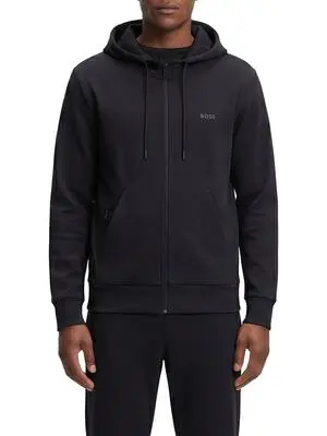 BOSS Cotton Zip-up Hoodie With Lettering Logo - Blue