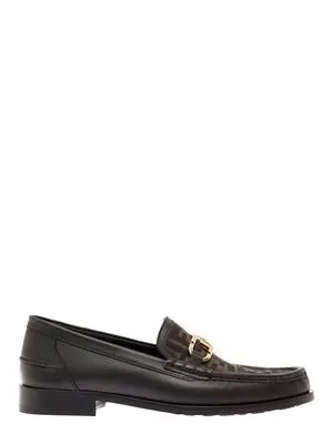Fendi O'lock Penny Loafers In Calfskin With Ff Fabric And Clamp - Black
