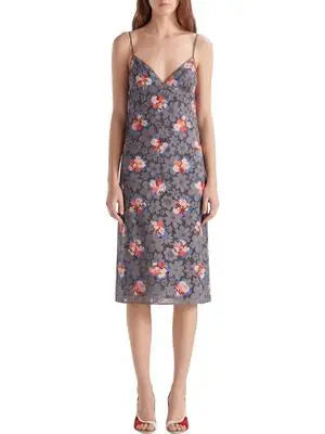 Fendi Floral Lace Midi Slip Dress - Grey