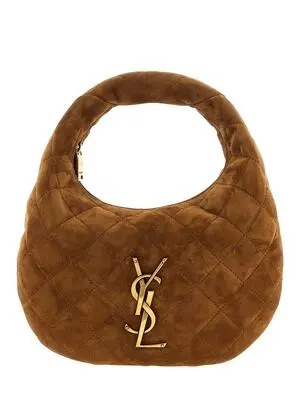 Saint Laurent Quilted Suede Handbag With Logo - Brown