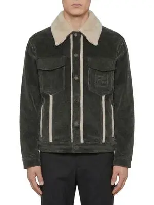 Fendi Corduroy Jacket With Fur Collar - Grey