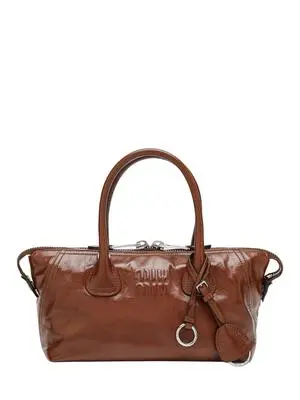 Miu Miu Glossy Calfskin Top-handle Bag With Embossed Logo - Brown