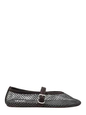 Alaïa Flat Rhinestone Mesh Ballerinas With Suede Detail - Brown
