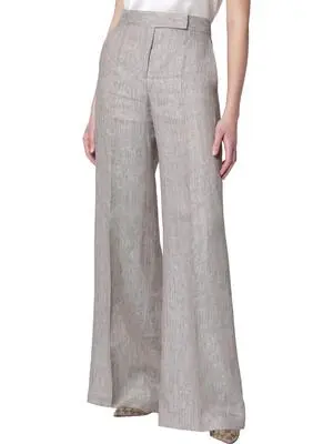 Max Mara Chevron Linen Wide Leg Trousers - Beige