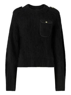 Pinko Ribbed-knit Epaulette Sweater With Pocket Detail - Black