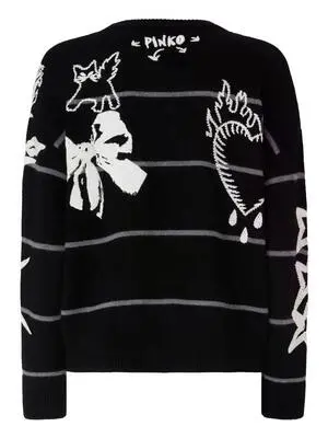 Pinko Intarsia Knit Sequin-embellished Sweater - Black