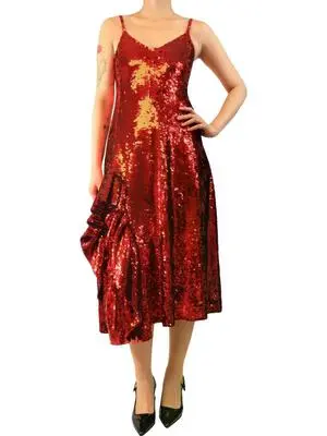 Loewe Sequin-embellished Ruffled Midi Dress - Red
