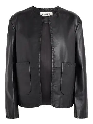RÓHE Leather Jacket With Blanket Stitch Detailing - Black