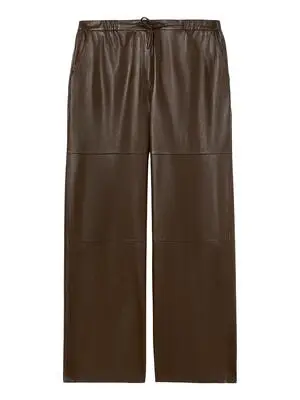 Marina Rinaldi Leather Drawstring Trousers - Brown