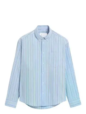 AMI Paris Boxy Striped Cotton Shirt With Embossed De Coeur - Blue