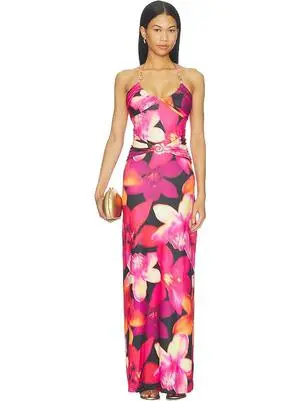 RUNAWAY THE LABEL Ruched Halter Maxi Dress - Multi