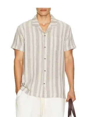 VINTAGE SUMMER Basket Weave Camp Shirt In . Also - Brown