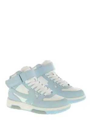 Off-White Mid-top Out Of Office Leather Sneakers With Touch-strap Closure - Blue