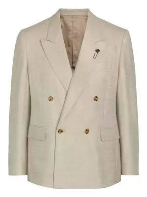 LARDINI Double-breasted Herringbone Blazer - Neutrals