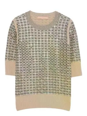 Ermanno Scervino Sequin-embellished Checkered Wool Sweater - Neutrals