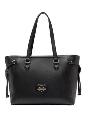 Moschino Logo Plaque Textured Tote Bag - Black