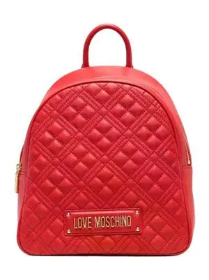 Moschino Quilted Logo Plaque Backpack - Red