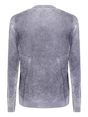 Emporio Armani Ribbed Virgin Wool Sweater With Mélange Print - Grey