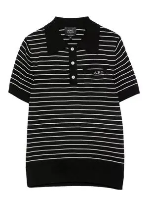 A.p.c. Striped Knit Polo Shirt - Black