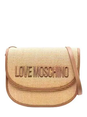 Moschino Embroidered-logo Raffia Shoulder Bag - Neutrals